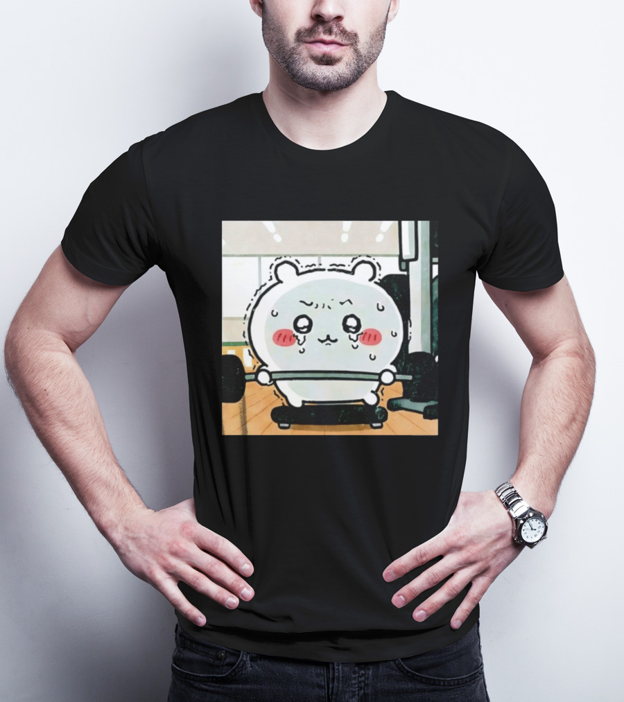 Chiikawa Usagi Exercising Gym Scene Cute Cartoon Character Training T-Shirt
