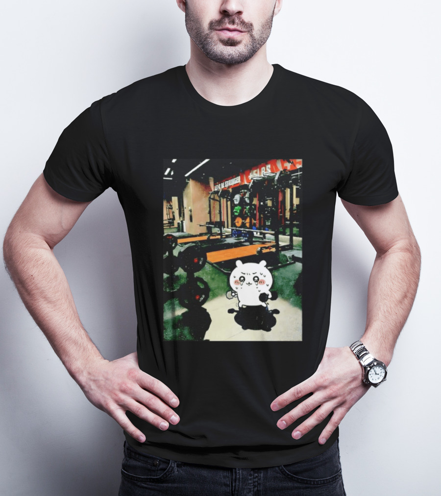 Usagi Working Out At The Gym Let's Be Stronger Chiikawa Fitness Motivational Scene T-Shirt