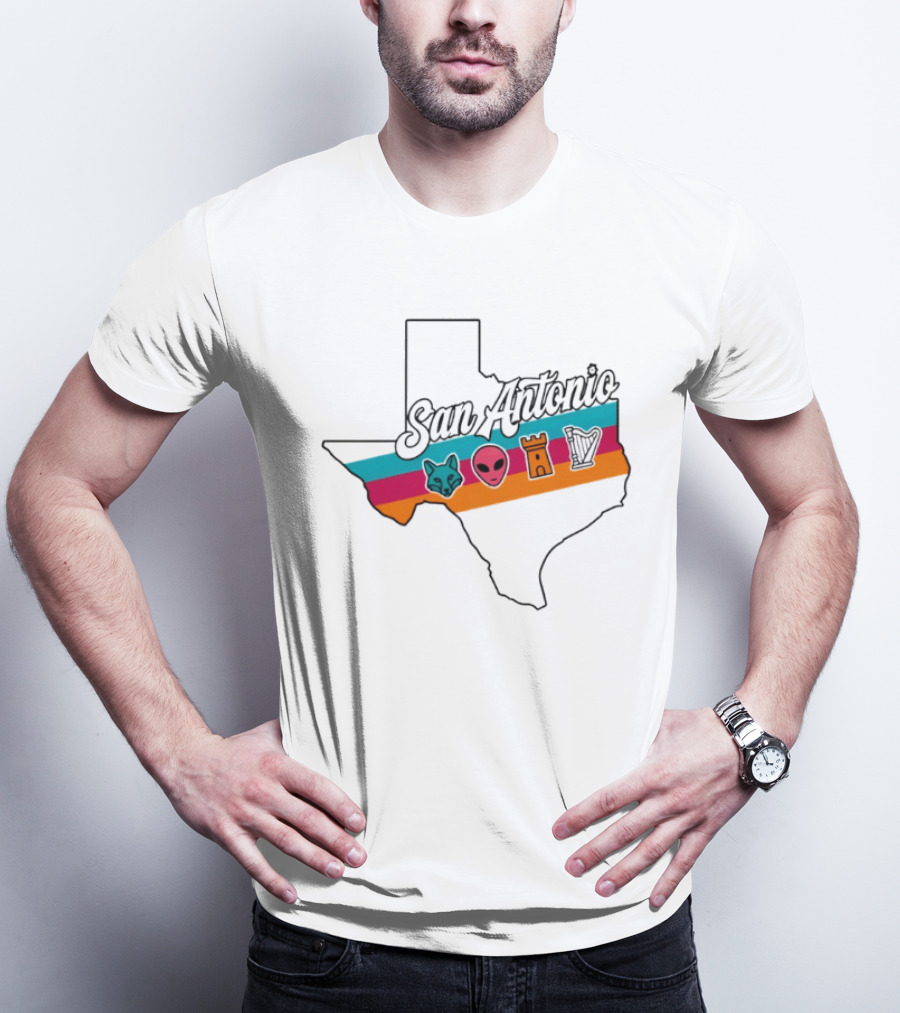 San Antonio Texas Map Alien Fox Castle Harp 2026 T-Shirt
