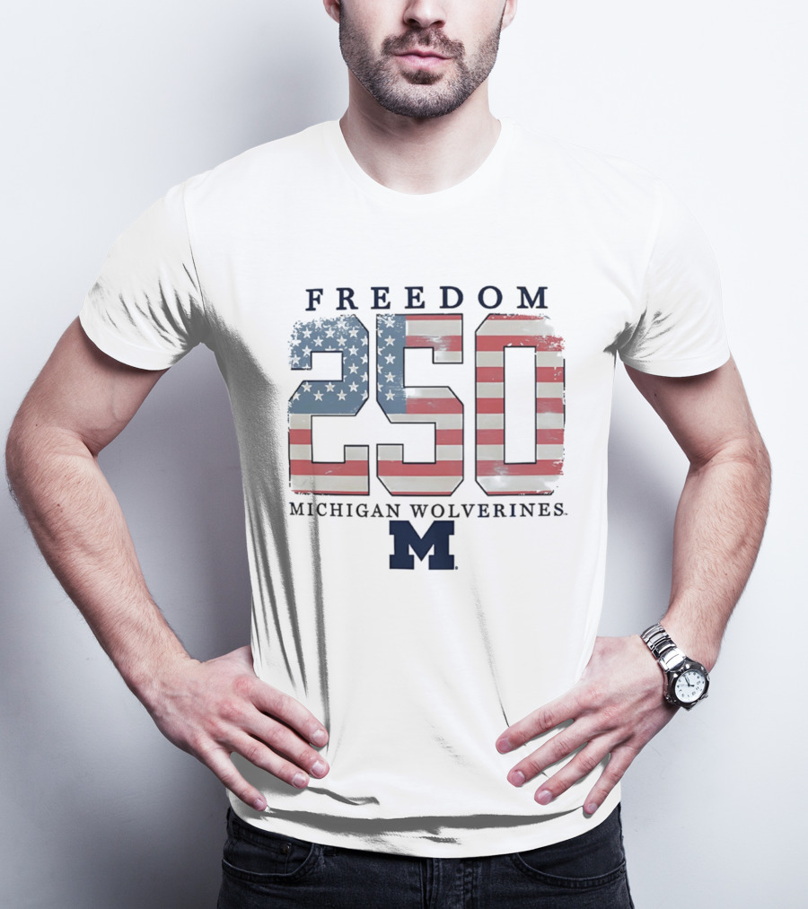 Michigan Wolverines Freedom 250 American Flag T-Shirt