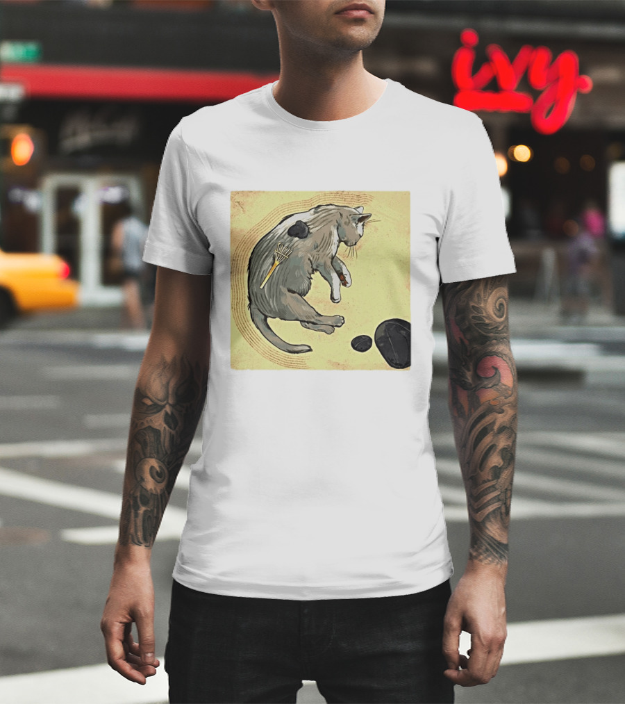 Zen Garden Kitty Rake And Stones Tranquility T-Shirt