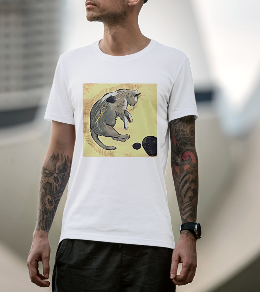 Zen Garden Kitty Rake And Stones Tranquility T-Shirt