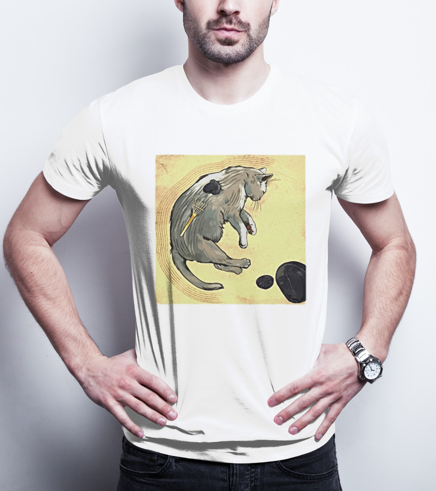 Zen Garden Kitty Rake And Stones Tranquility T-Shirt