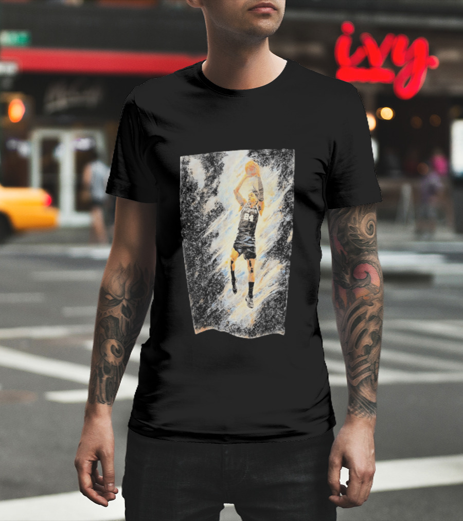 Devin Vassell 24 San Antonio Spurs Basketball Player In Iconic Action Pose T-Shirt
