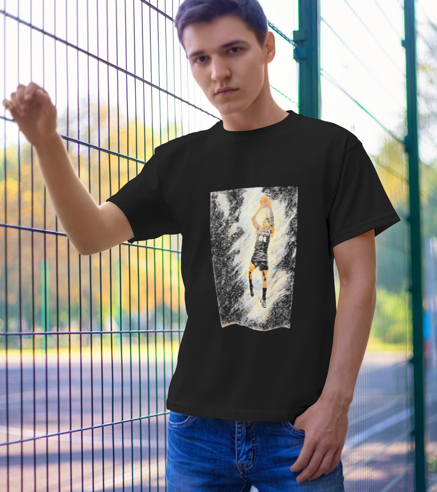 Devin Vassell 24 San Antonio Spurs Basketball Player In Iconic Action Pose T-Shirt