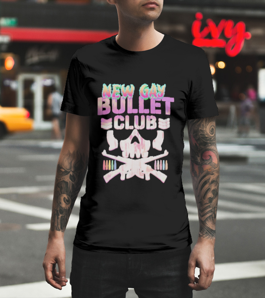 New Gay Bullet Club Skull Rainbow Pride T-Shirt