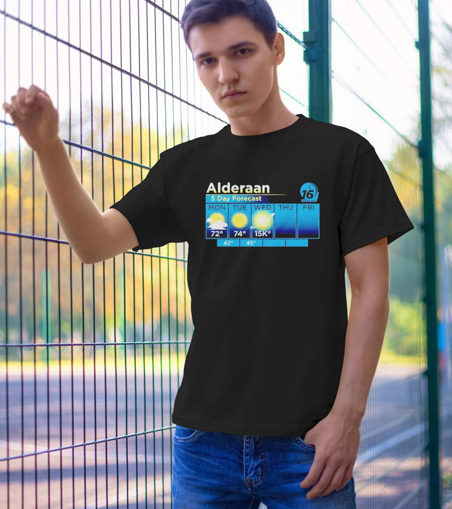 Alderaan 5 Day Forecast Weather Channel Sci Fi Parody 15K Degrees Mon Thu Fri T-Shirt