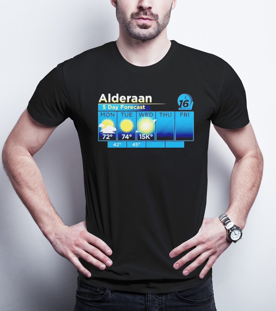 Alderaan 5 Day Forecast Weather Channel Sci Fi Parody 15K Degrees Mon Thu Fri T-Shirt