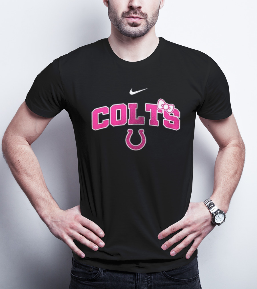 Indianapolis Colts Hello Kitty Pink Bow Breast Cancer Awareness Nike Collaboration T-Shirt