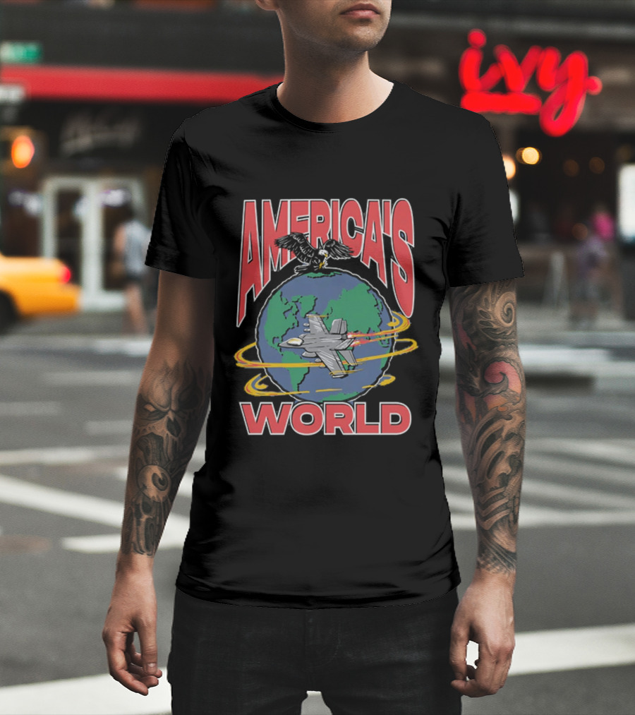 America's World Jet And Eagle Over Globe T-Shirt
