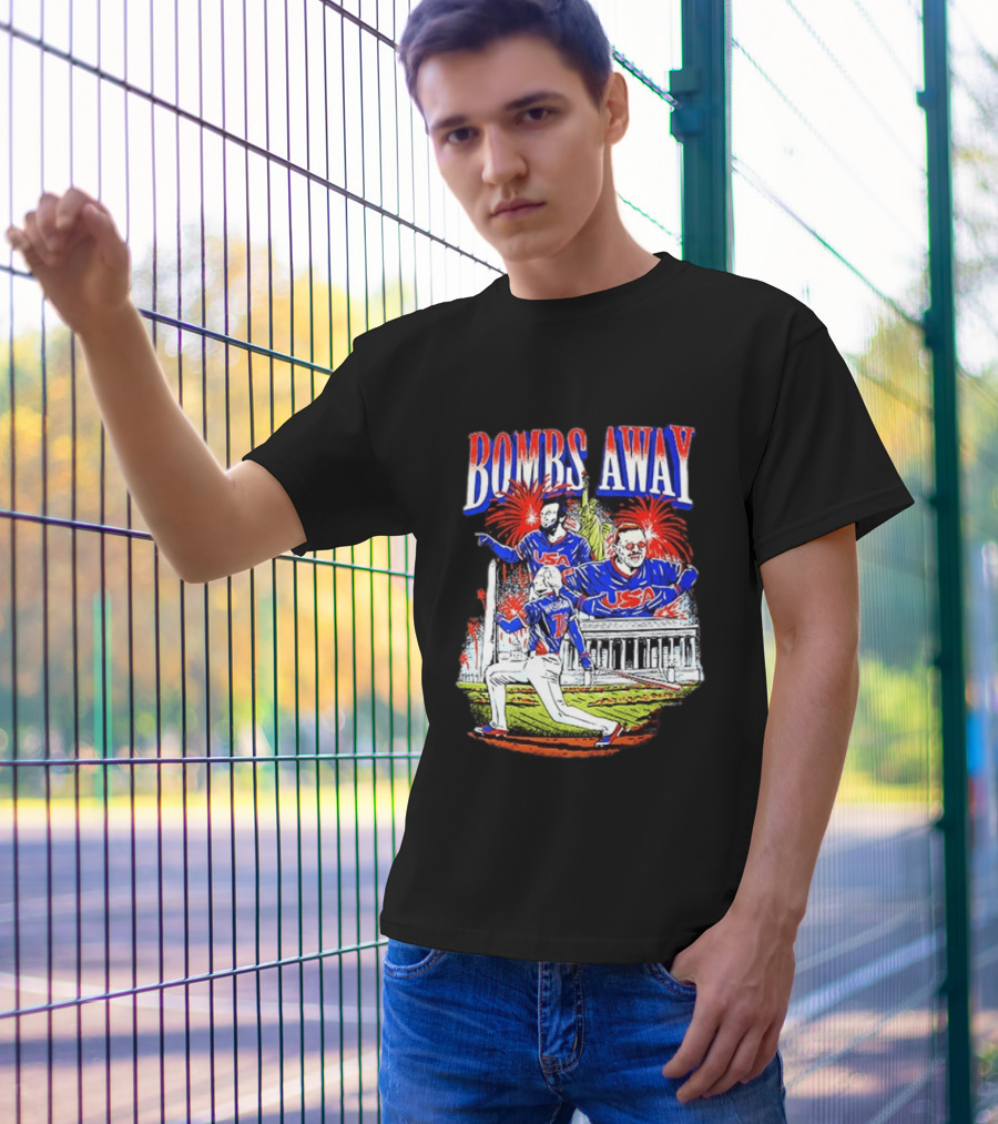 Bombs Away USA Firework Celebration And Baseball Scene T-Shirt