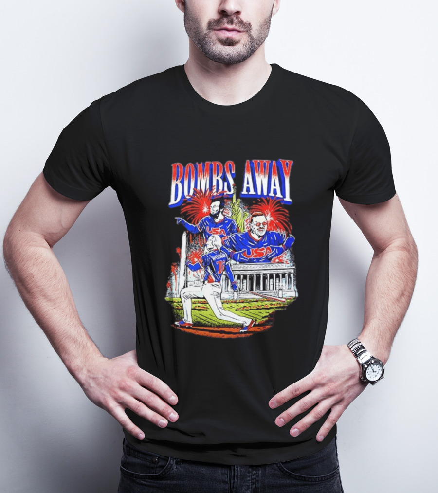 Bombs Away USA Firework Celebration And Baseball Scene T-Shirt