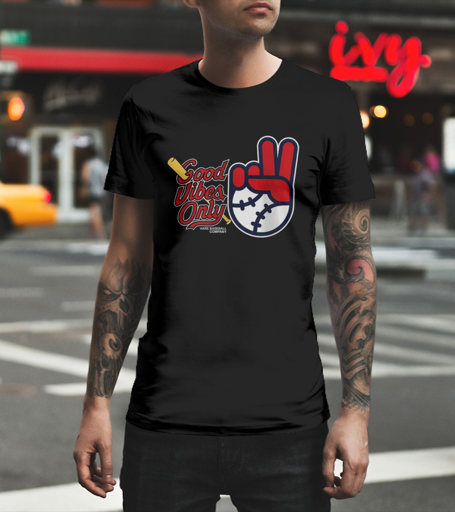 Good Vibes Only Baseball Peace Sign Red Glove T-Shirt