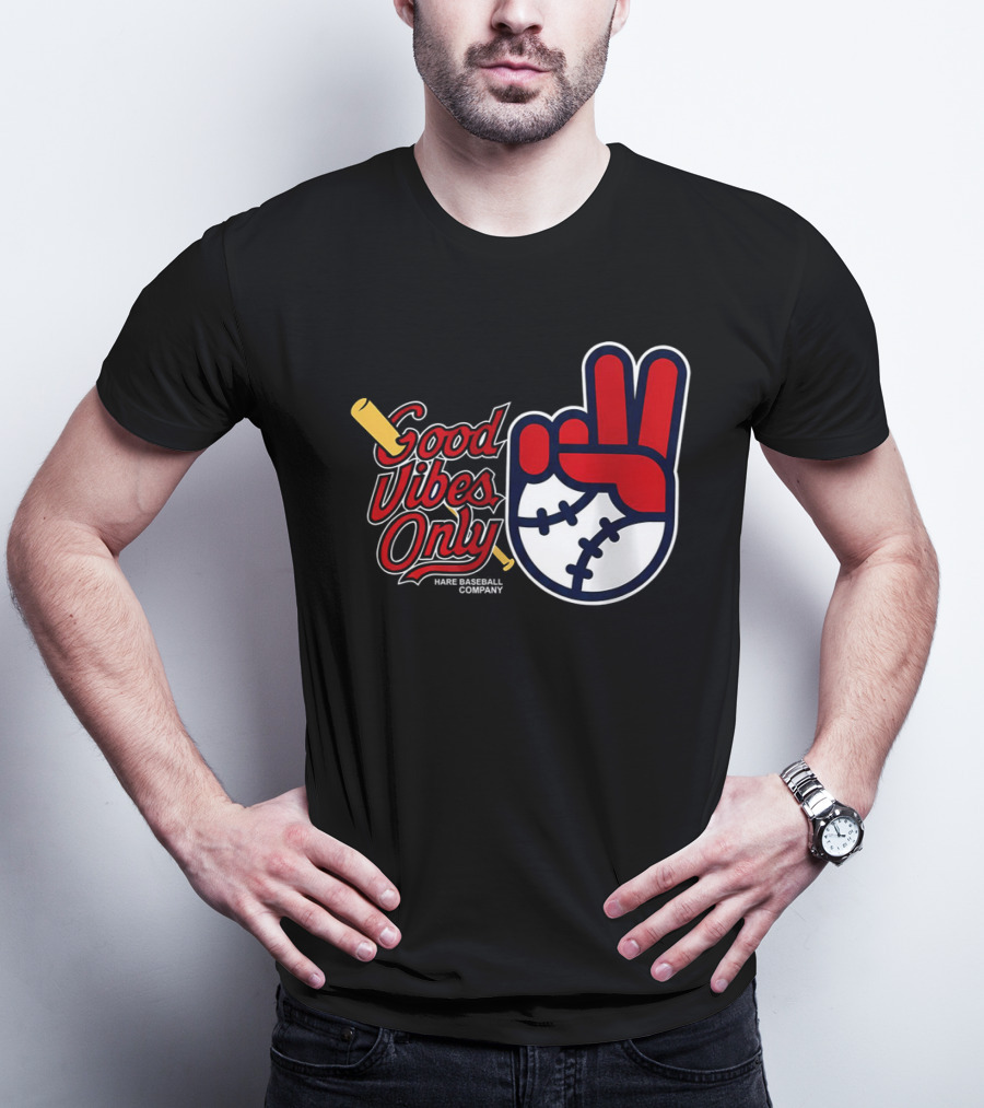Good Vibes Only Baseball Peace Sign Red Glove T-Shirt
