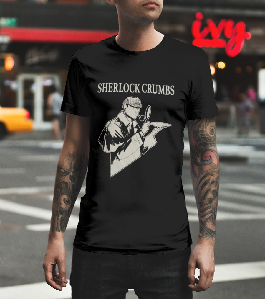 Sherlock Crumbs Detective Magnifying Glass Pipe T-Shirt