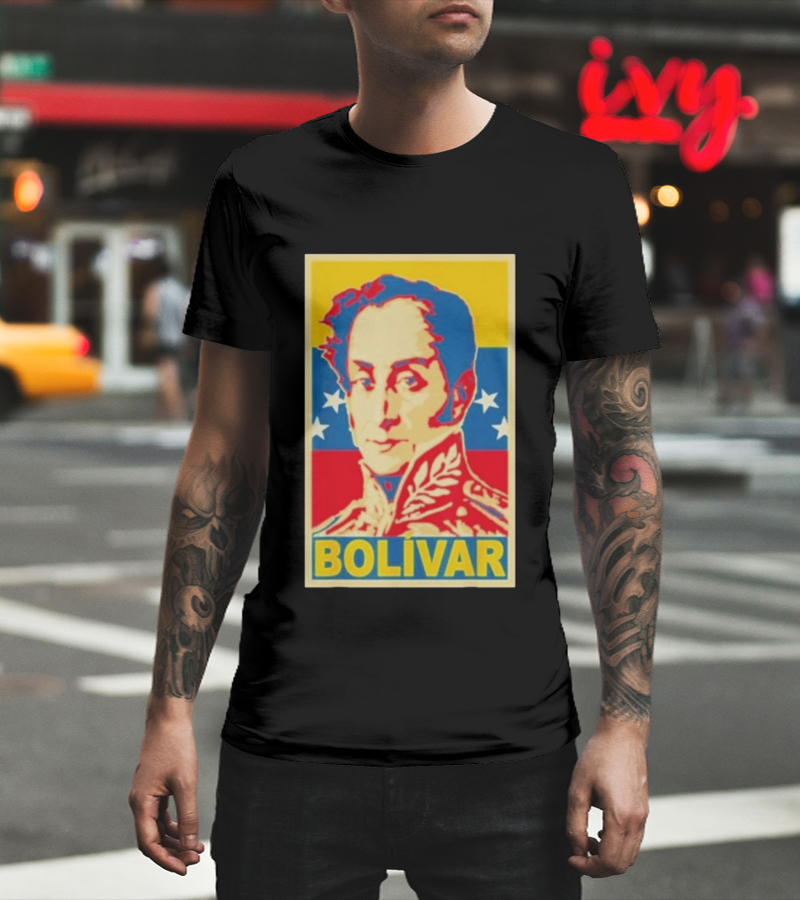 Bolivar Portrait Venezuelan Flag Colors Stars T-Shirt