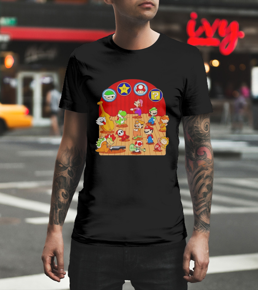 Super Mario Bros Peanuts Characters Dancing Plumber Game Mashup T-Shirt