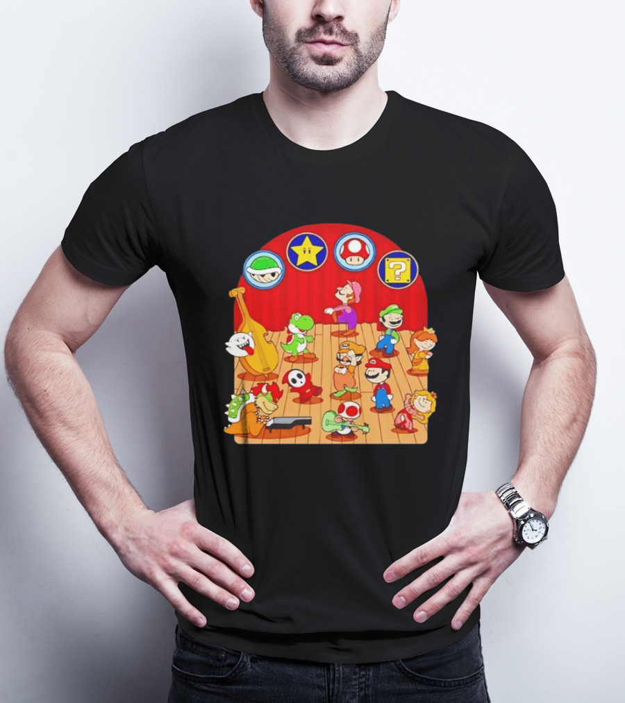Super Mario Bros Peanuts Characters Dancing Plumber Game Mashup T-Shirt