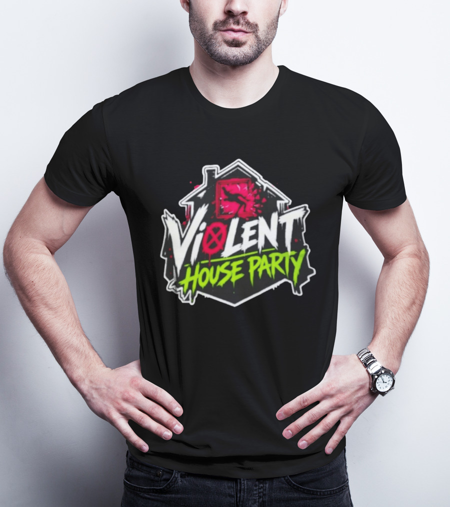 Violent House Party Neon Text And Hangman T-Shirt