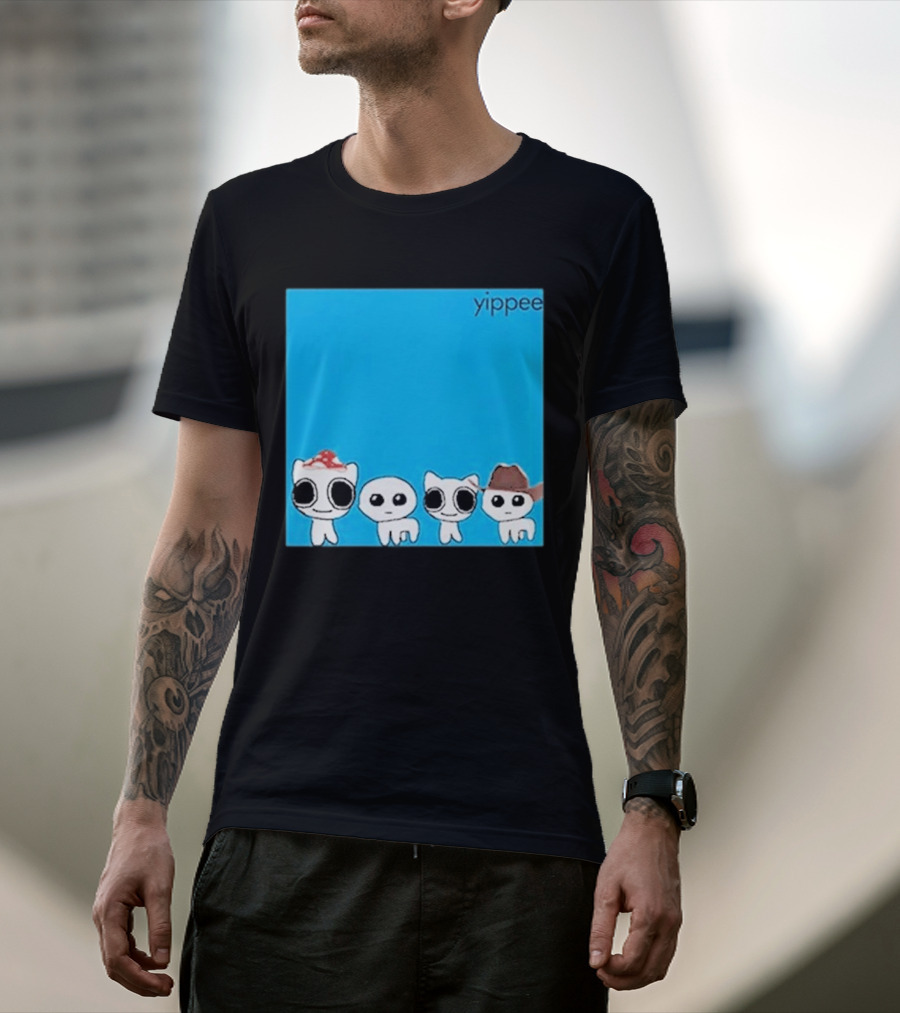 Yippee Blue Album Cringey Cartoon Characters With Cowboy And Chef Hats T-Shirt
