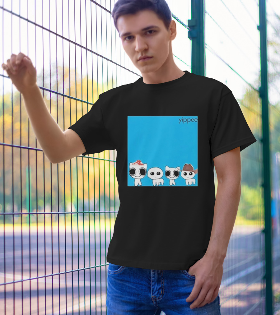Yippee Blue Album Cringey Cartoon Characters With Cowboy And Chef Hats T-Shirt