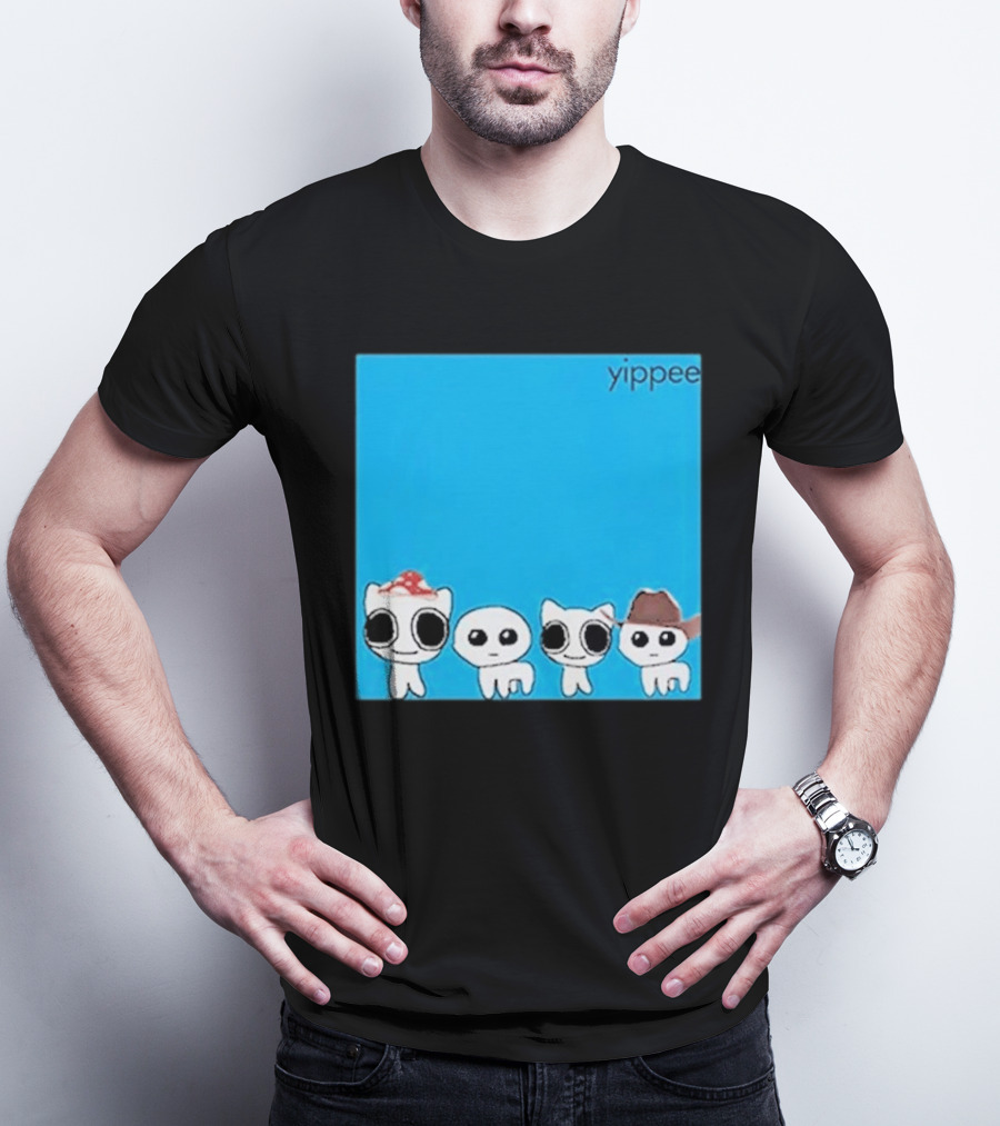 Yippee Blue Album Cringey Cartoon Characters With Cowboy And Chef Hats T-Shirt
