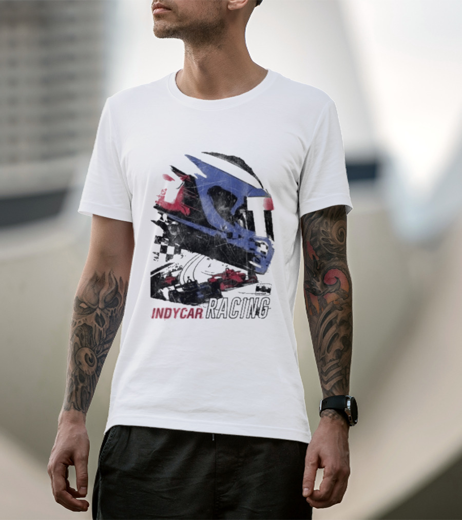 Indycar Racing Helmet With Blue And Red T-Shirt