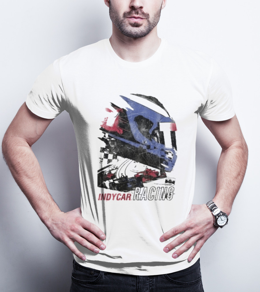 Indycar Racing Helmet With Blue And Red T-Shirt