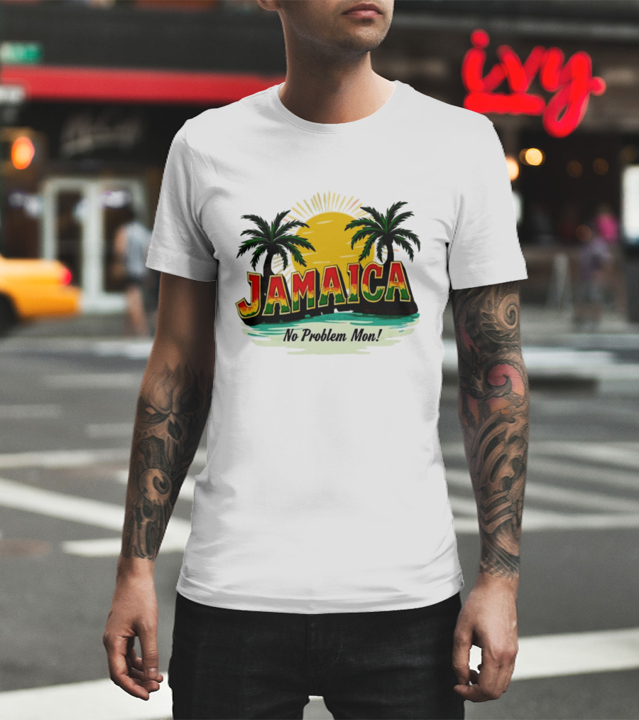 Jamaica No Problem Mon Vibrant Sunset Tropical Palm Trees T-Shirt