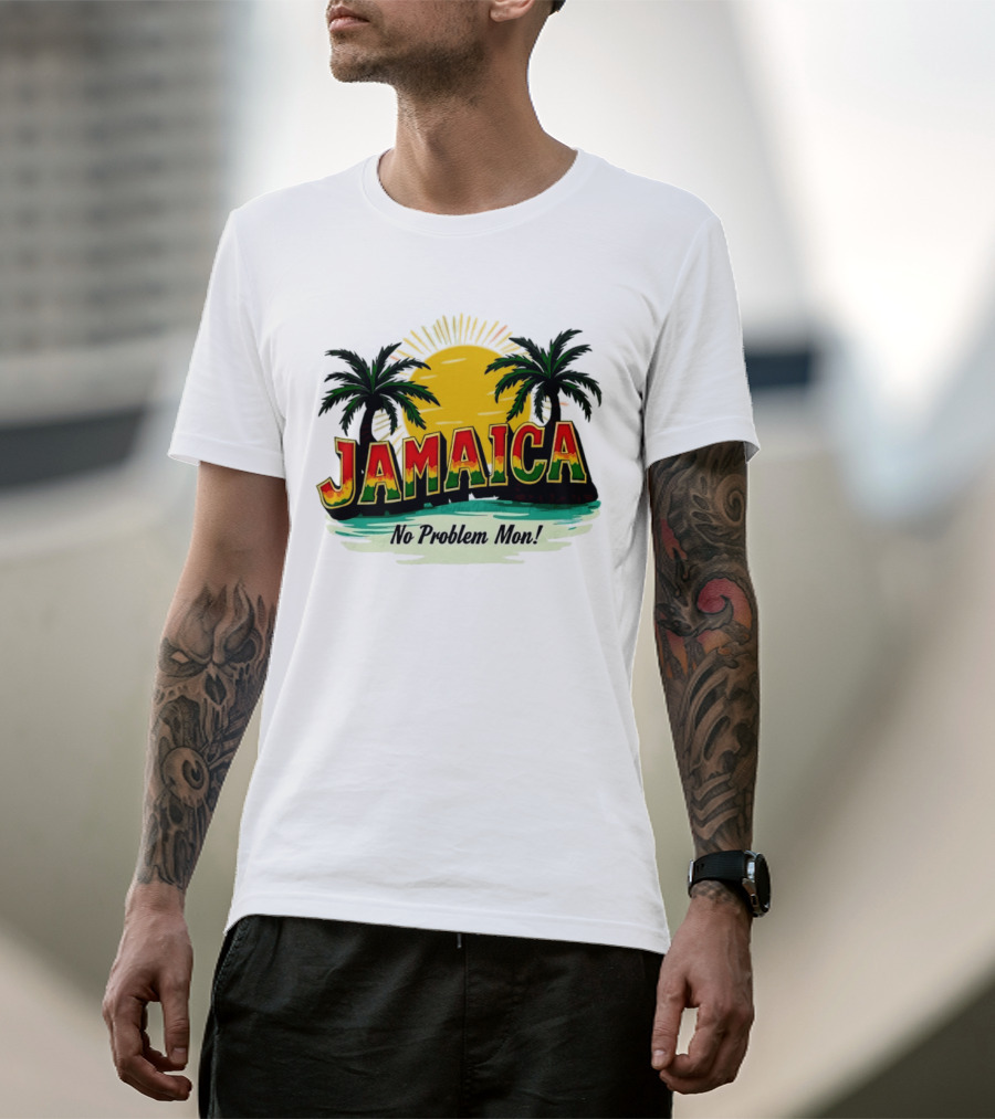 Jamaica No Problem Mon Vibrant Sunset Tropical Palm Trees T-Shirt