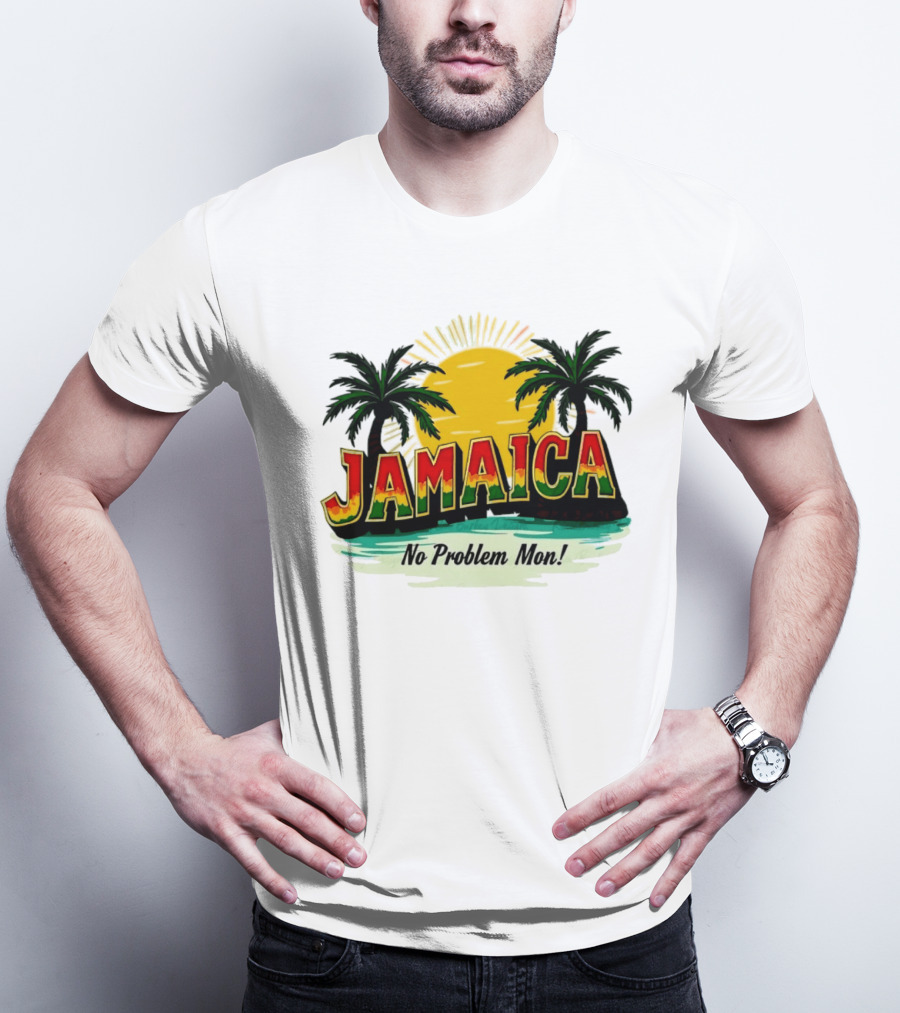 Jamaica No Problem Mon Vibrant Sunset Tropical Palm Trees T-Shirt