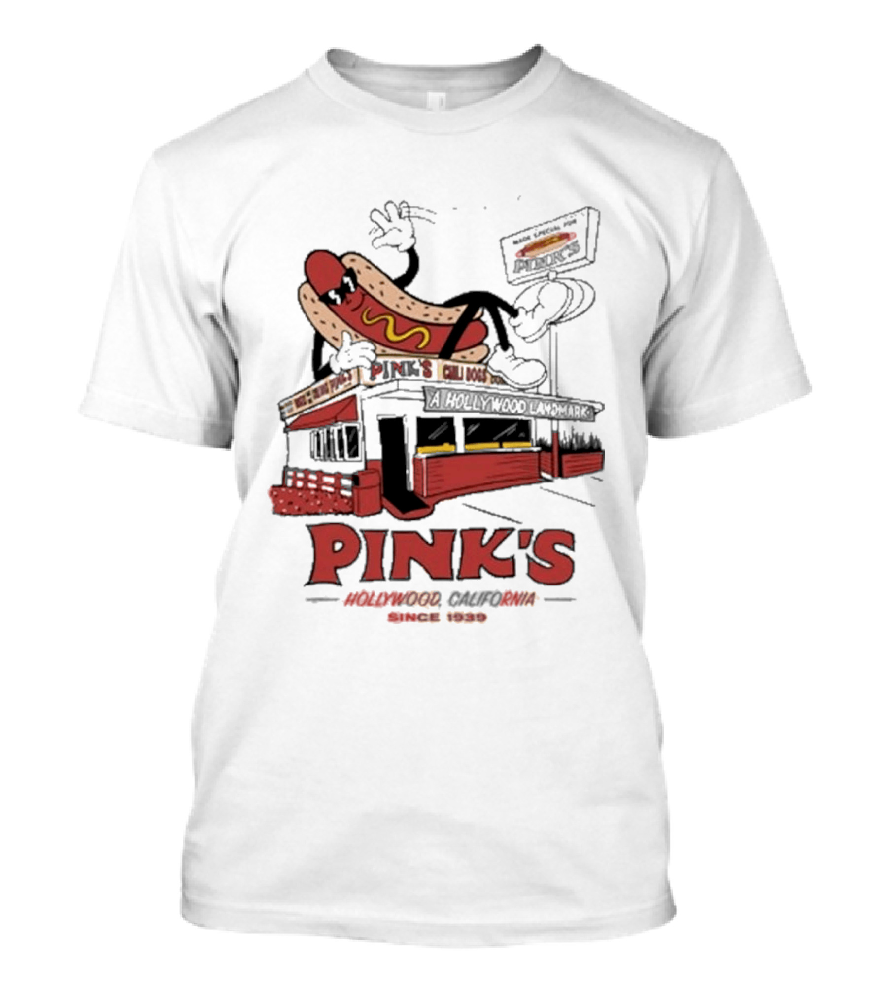 Pink's Hollywood Hot Dogs Established 1939 Iconic Street Scene T-Shirt