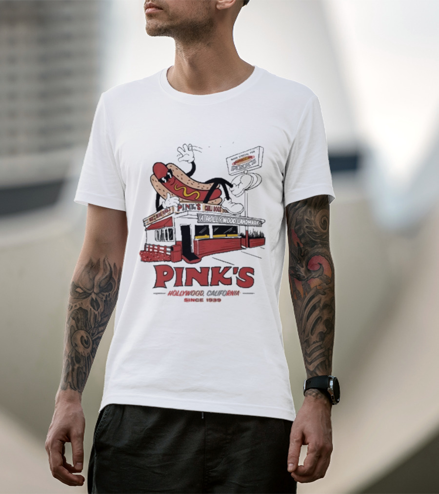 Pink's Hollywood Hot Dogs Established 1939 Iconic Street Scene T-Shirt