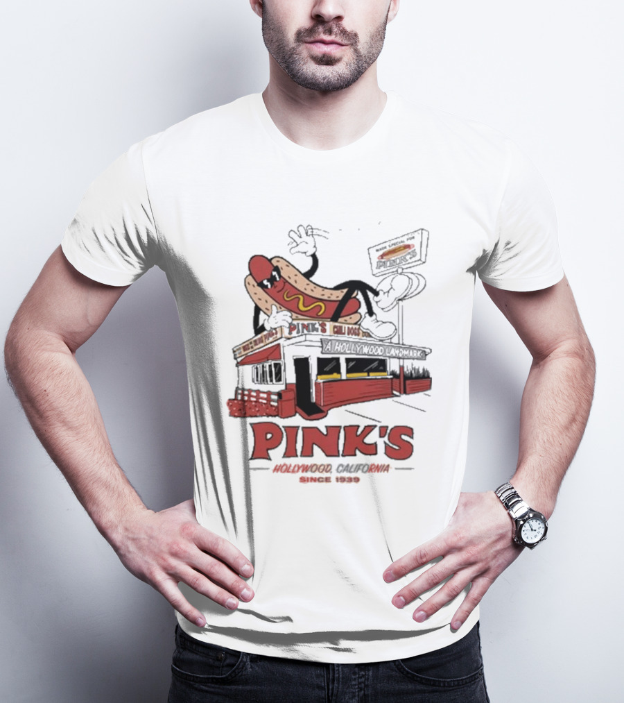 Pink's Hollywood Hot Dogs Established 1939 Iconic Street Scene T-Shirt