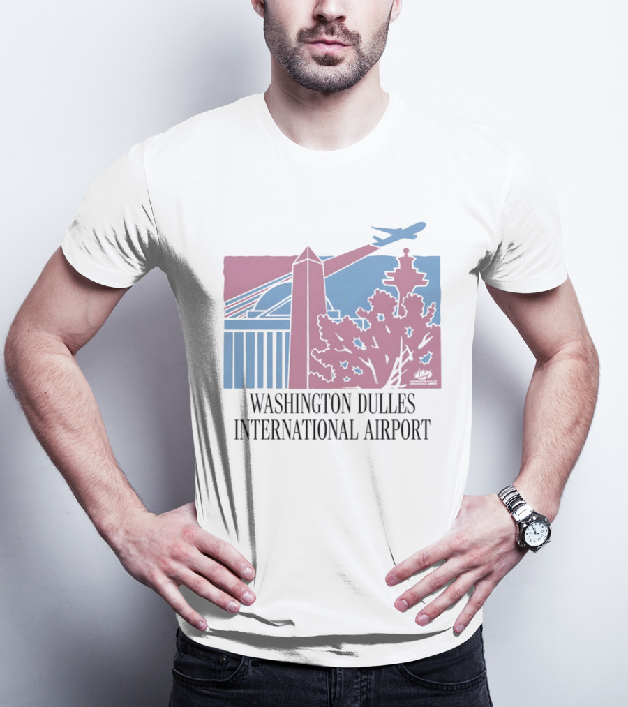 Washington Dulles International Airport Airplane And Monument Scene T-Shirt