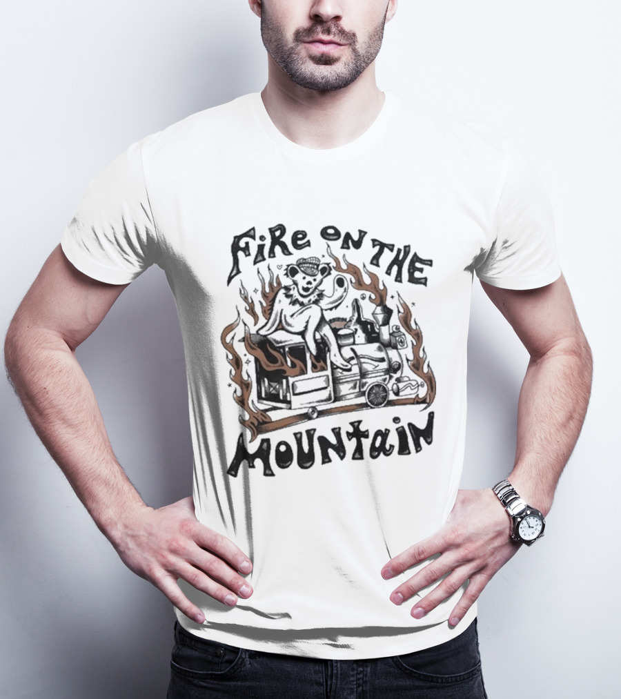 Grateful Dead Fire On The Mountain Skeleton With Flames And Musical Instrument T-Shirt