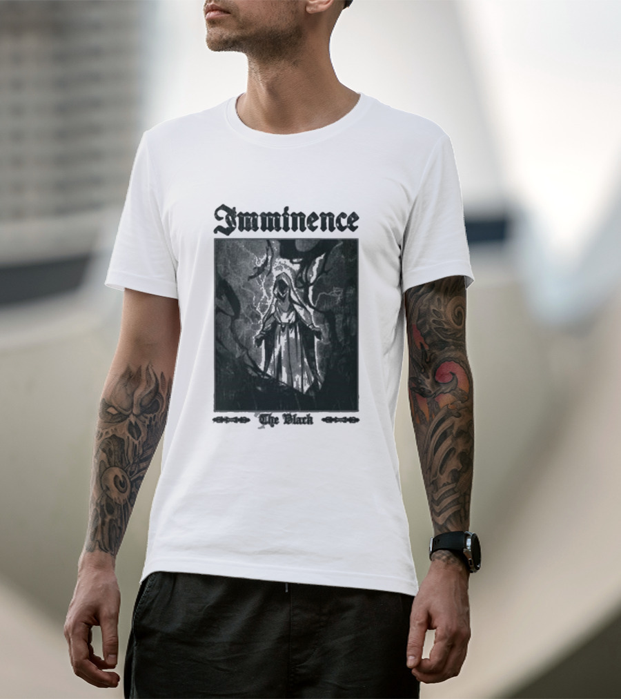 Imminence The Black Oracle Cloaked Figure With Lightning And Trees T-Shirt