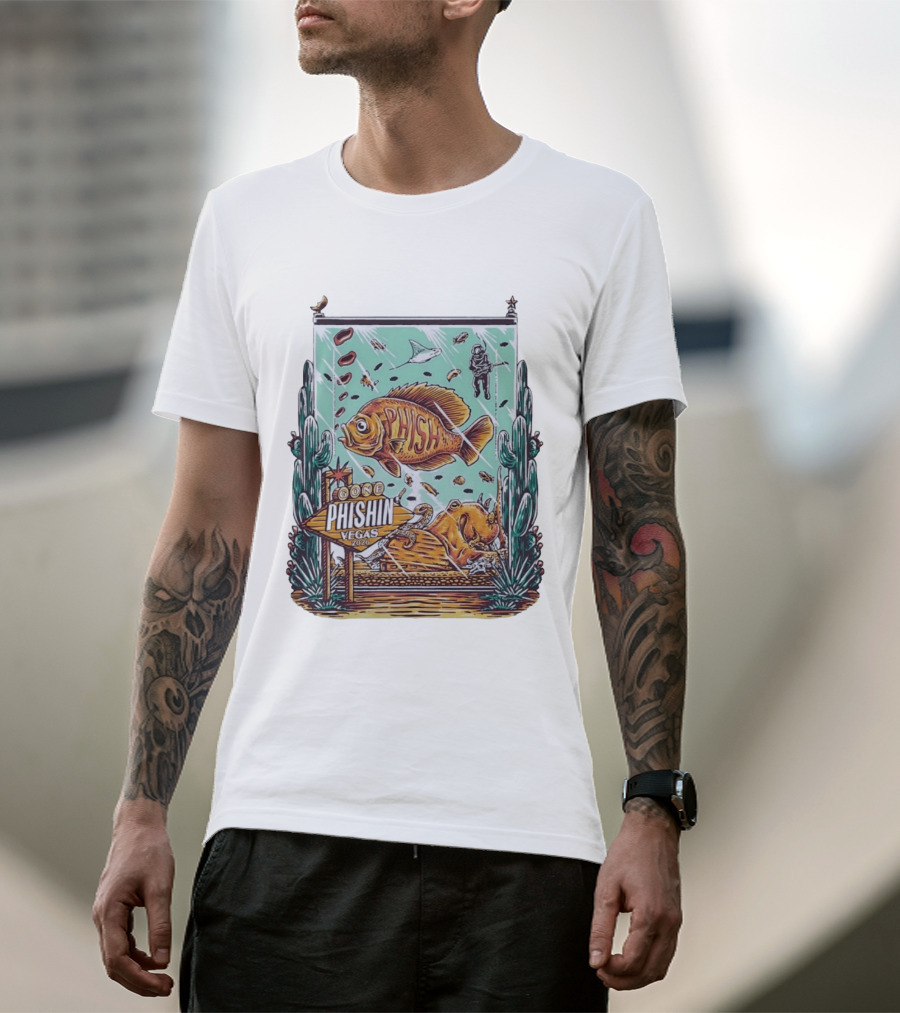 Gone Phishin Vegas 2026 Colorful Fish And Cactus Scene T-Shirt