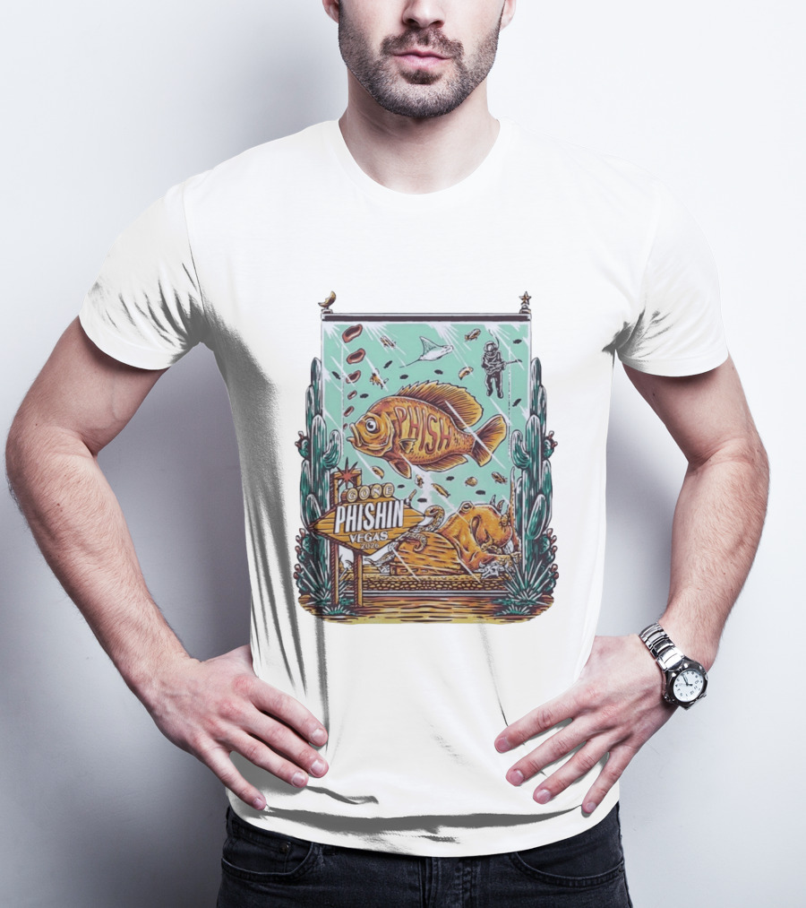 Gone Phishin Vegas 2026 Colorful Fish And Cactus Scene T-Shirt