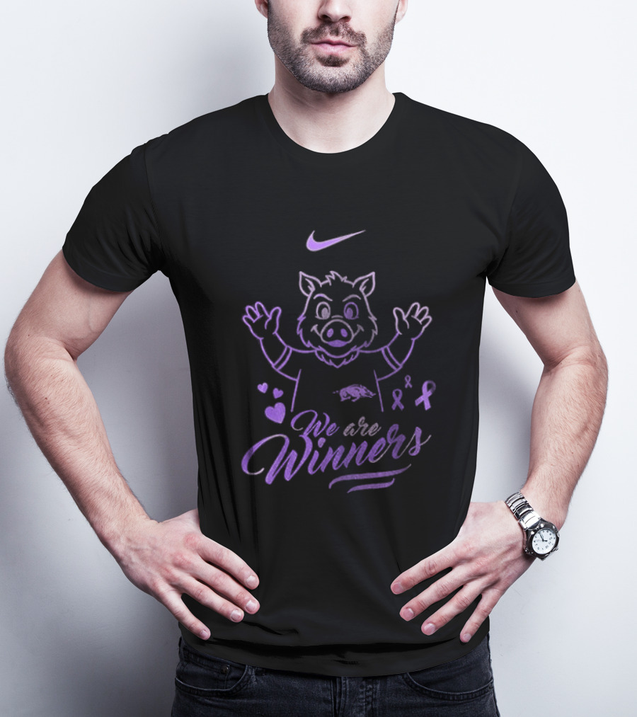Arkansas Razorbacks Cancer Survivor We Are Winners Nike Purple Ribbon T-Shirt