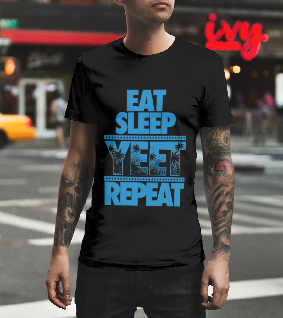 Eat Sleep Yeet Repeat WWE Jey Uso Blue Tropical T-Shirt