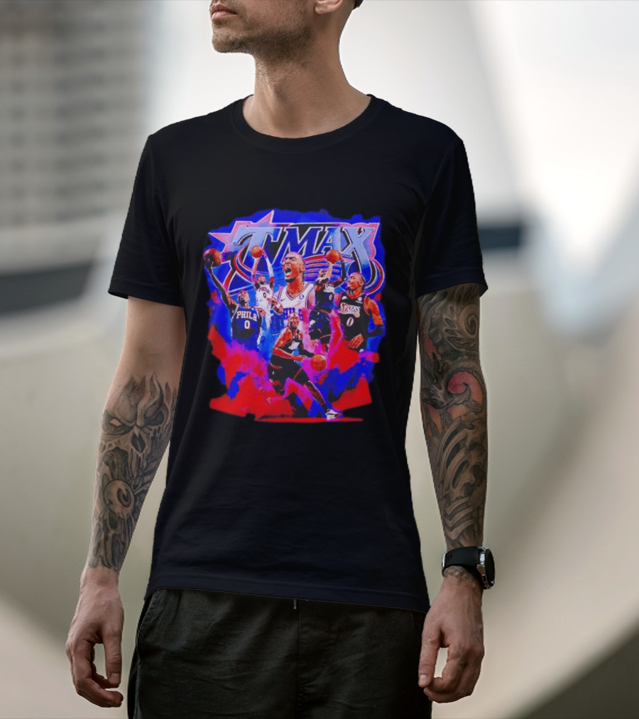 Tyrese Maxey MAX Philadelphia 76ers Basketball Action Montage T-Shirt