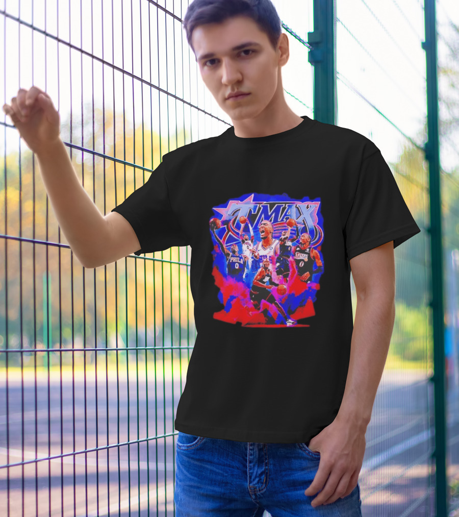 Tyrese Maxey MAX Philadelphia 76ers Basketball Action Montage T-Shirt
