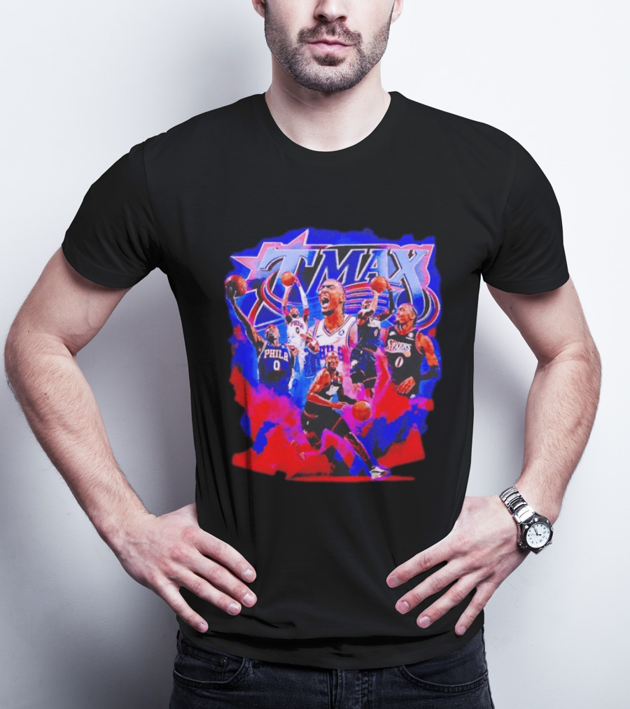 Tyrese Maxey MAX Philadelphia 76ers Basketball Action Montage T-Shirt