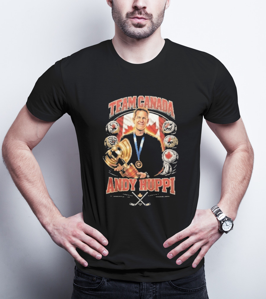 Team Canada Andy Huppi Hockey Champion Canada Flag Medal Trophy Celebration T-Shirt