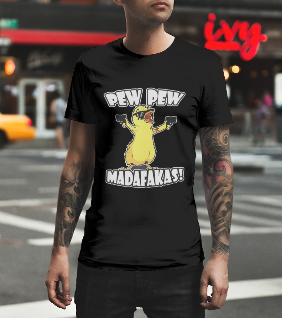 Pew Pew Madafakas Yellow Duck With Pistols T-Shirt