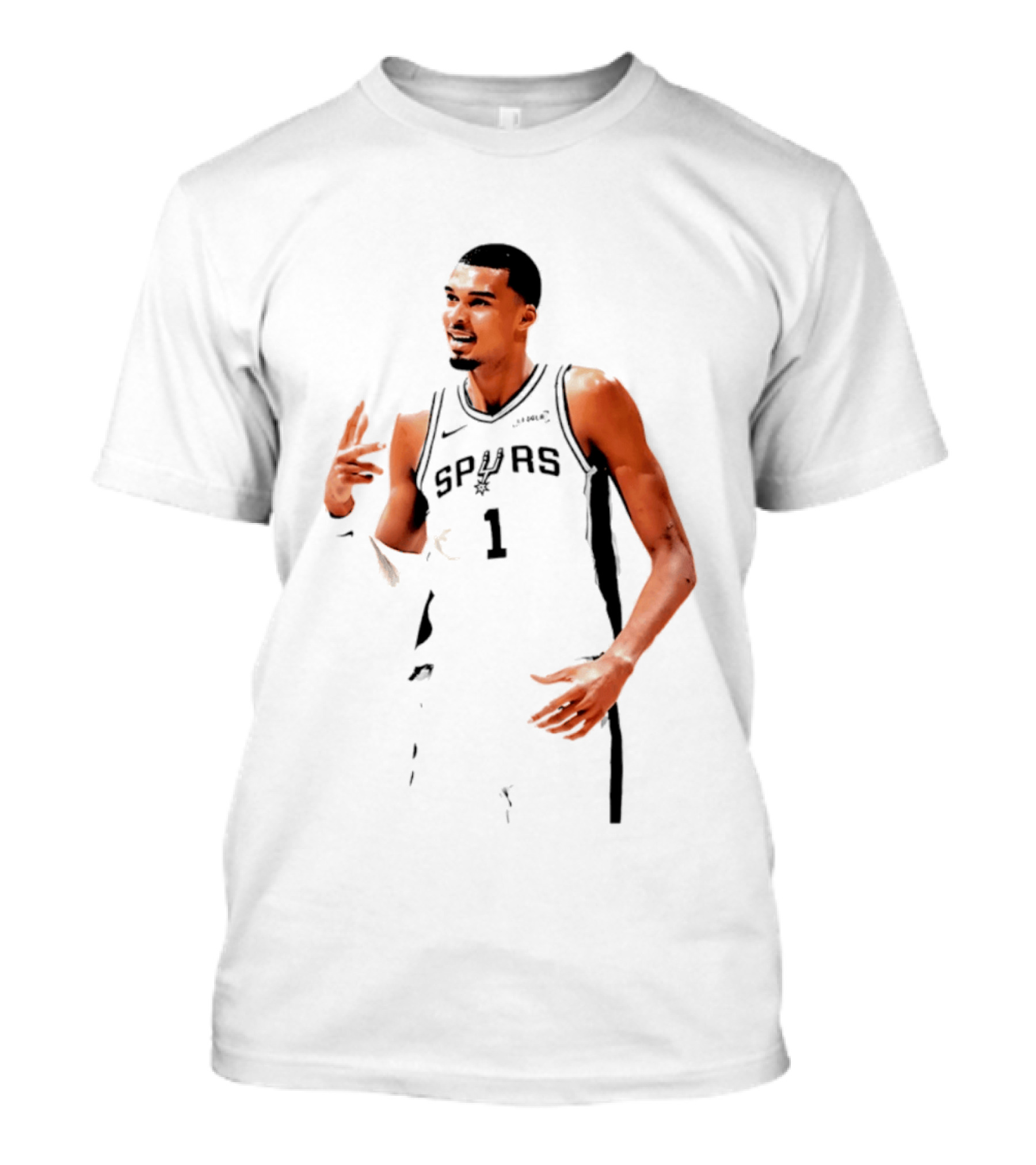 Victor Wembanyama Spurs Number 1 Rock Hand Gesture T-Shirt