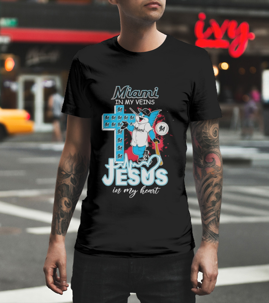Miami Marlins Billy The Marlin Jesus In My Heart T-Shirt