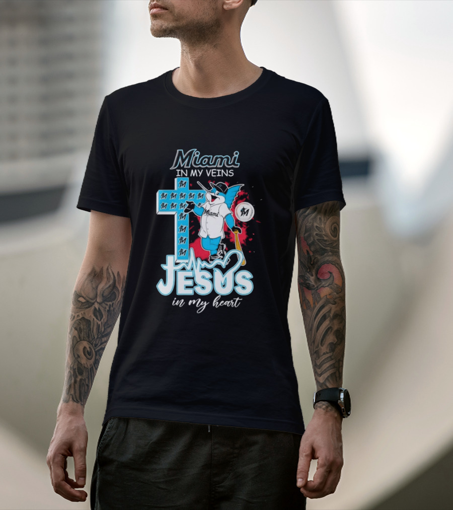 Miami Marlins Billy The Marlin Jesus In My Heart T-Shirt