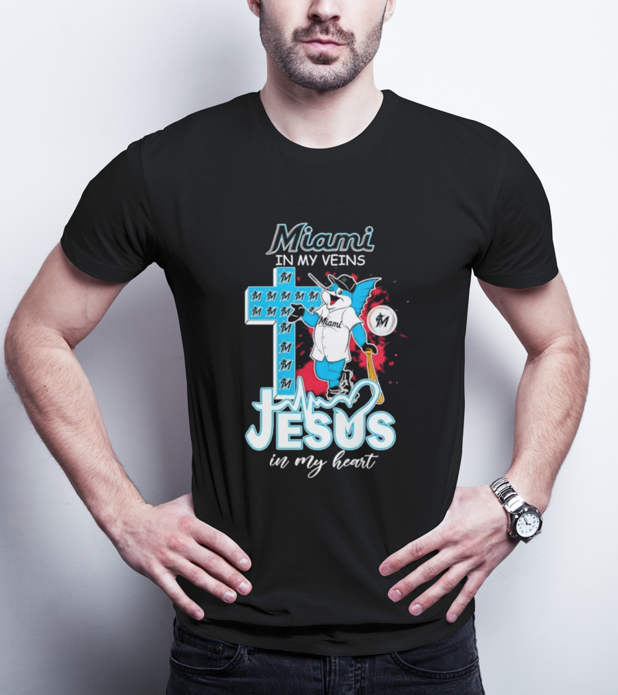 Miami Marlins Billy The Marlin Jesus In My Heart T-Shirt